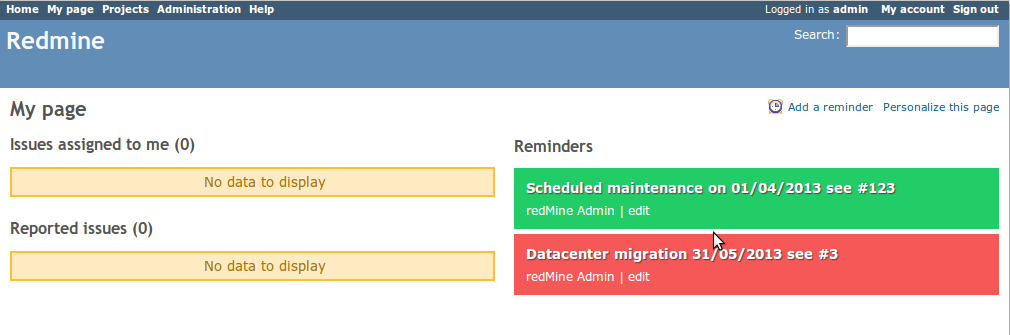 GitHub - jbbarth/redmine_reminders: Reminders for important things in /my/page